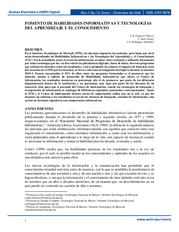 (PDF) Fomento De Habilidades Informativas y Tecnologías Del Aprendizaje y El Conocimiento