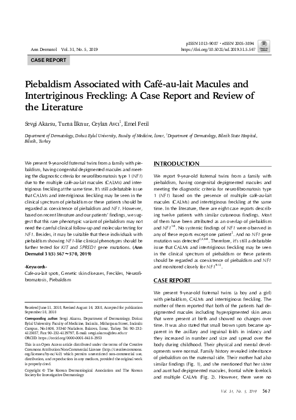 (PDF) Piebaldism Associated with Café-au-lait Macules and ...