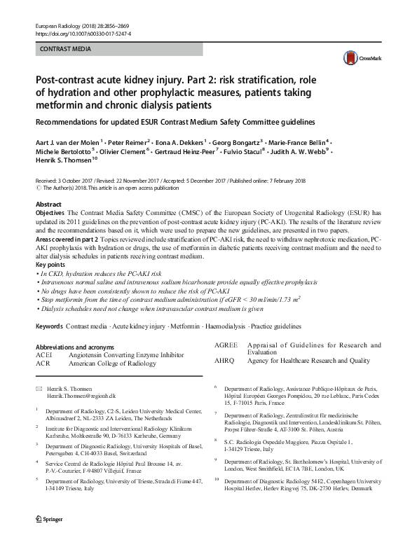(PDF) Post-contrast acute kidney injury. Part 2: risk stratification ...