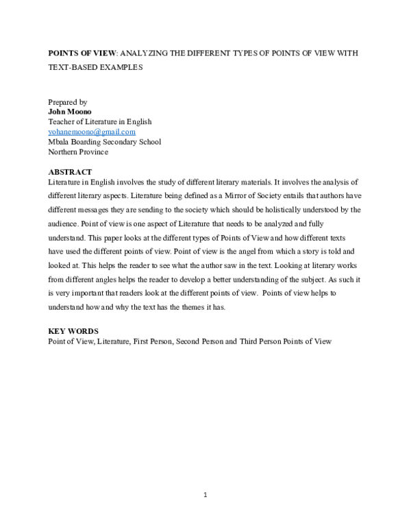 (DOC) POINTS OF VIEW: ANALYZING THE DIFFERENT TYPES OF POINTS OF VIEW ...