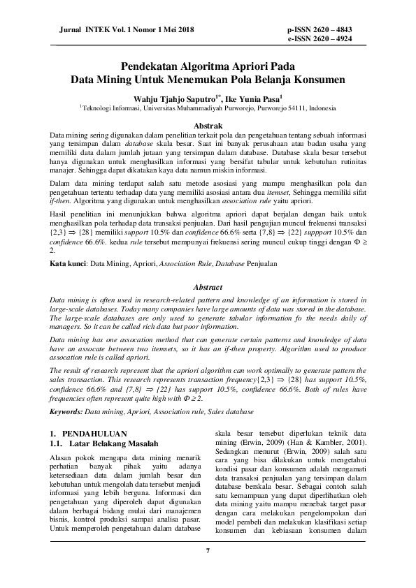 (PDF) Pendekatan Algoritma Apriori Pada Data Mining Untuk Menemukan Pola Belanja Konsumen