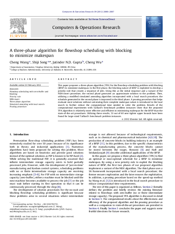 Pdf A Three Phase Algorithm For Flowshop Scheduling With Blocking To Minimize Makespan