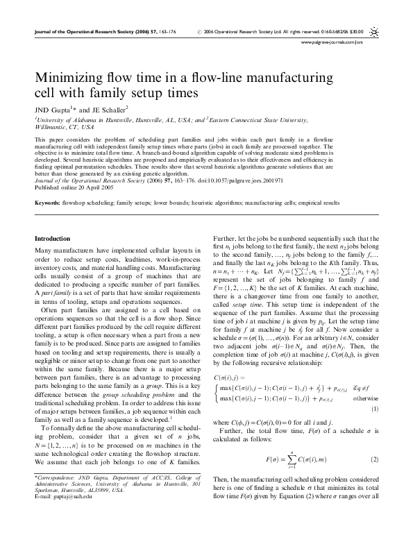 (PDF) Minimizing flow time in a flow-line manufacturing cell with family setup times