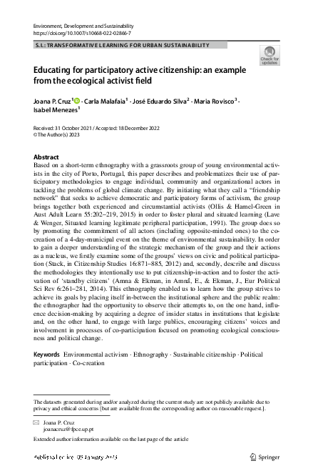 (PDF) Educating for participatory active citizenship: an example from ...