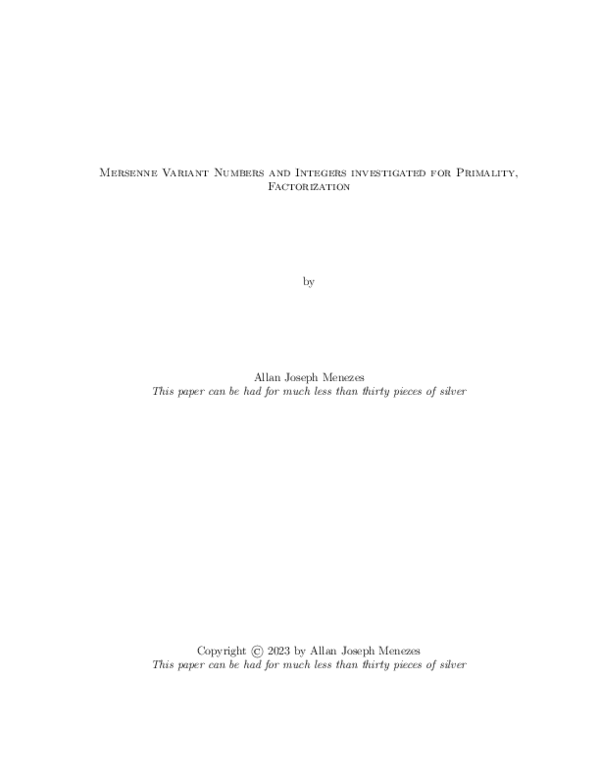 Pdf Mersenne Variants Investigated For Primality Factorization 8121