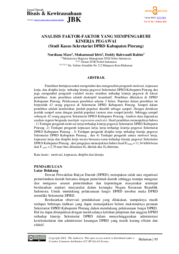 (PDF) Analisis Faktor-Faktor Yang Mempengaruhi Kinerja Pegawai