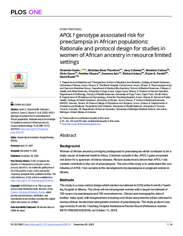 (PDF) APOL1 genotype associated risk for preeclampsia in African ...