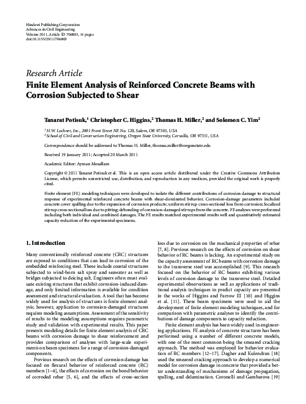 (PDF) Finite Element Analysis of Reinforced Concrete Beams with Corrosion Subjected to Shear