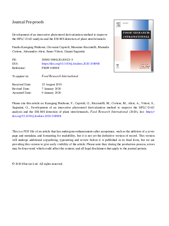 (PDF) Development of an innovative phytosterol derivatization method to ...