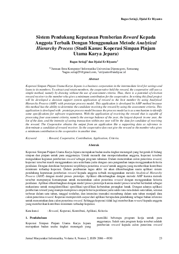 (PDF) Sistem Pendukung Keputusan Pemberian Reward Kepada Anggota ...