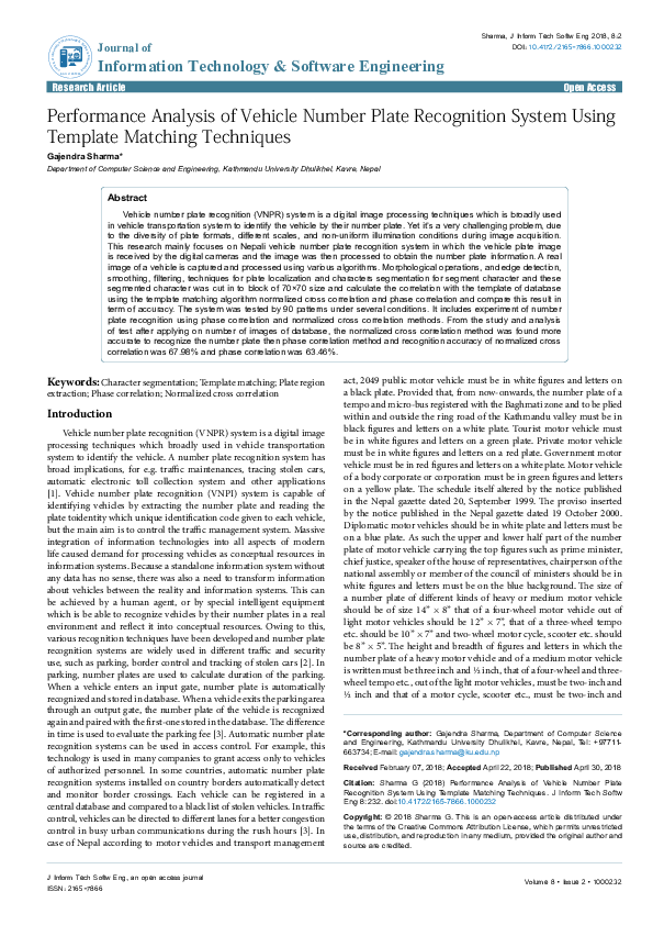 Pdf Performance Analysis Of Vehicle Number Plate Recognition System