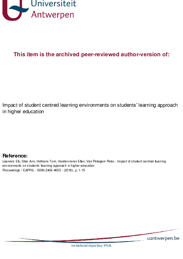 (PDF) Impact of student centred learning environments on students ...