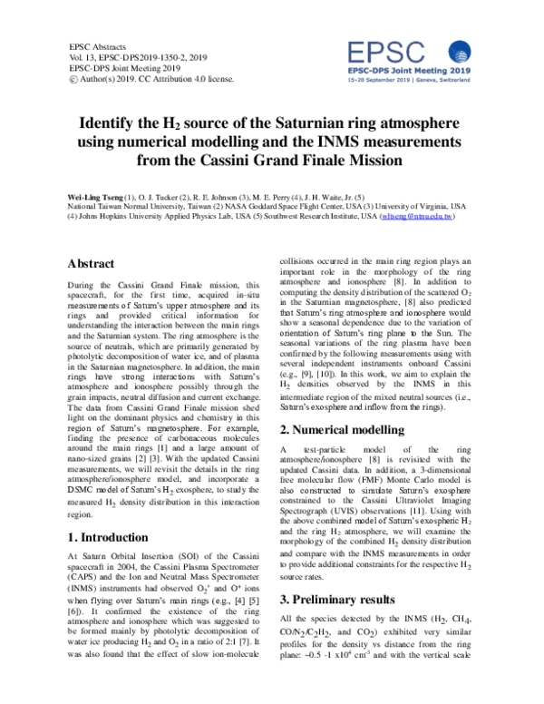 (PDF) Identify the H2 source of the Saturnian ring atmosphere using ...