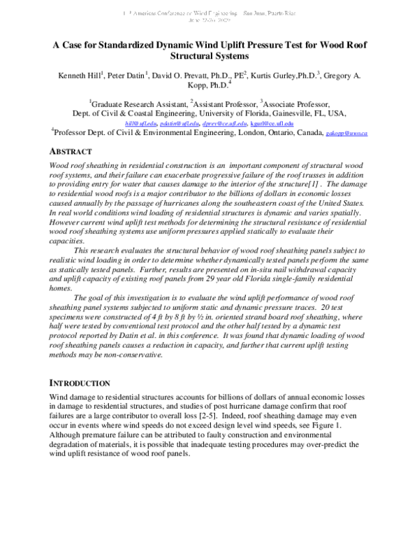 (PDF) A Case for Standardized Dynamic Wind Uplift Pressure Test for ...