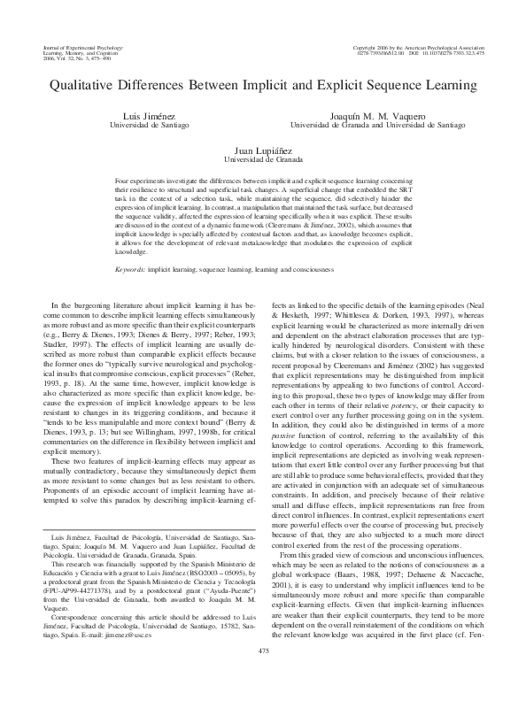 (PDF) Qualitative differences between implicit and explicit sequence ... (PDF) Qualitative differences between implicit and explicit sequence ...