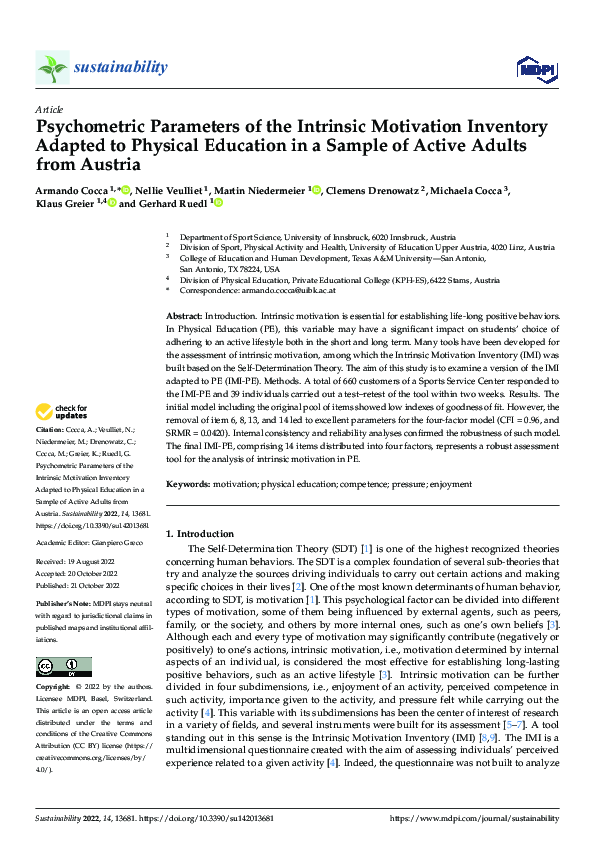 (PDF) Psychometric Parameters of the Intrinsic Motivation Inventory ... (PDF) Psychometric Parameters of the Intrinsic Motivation Inventory ...