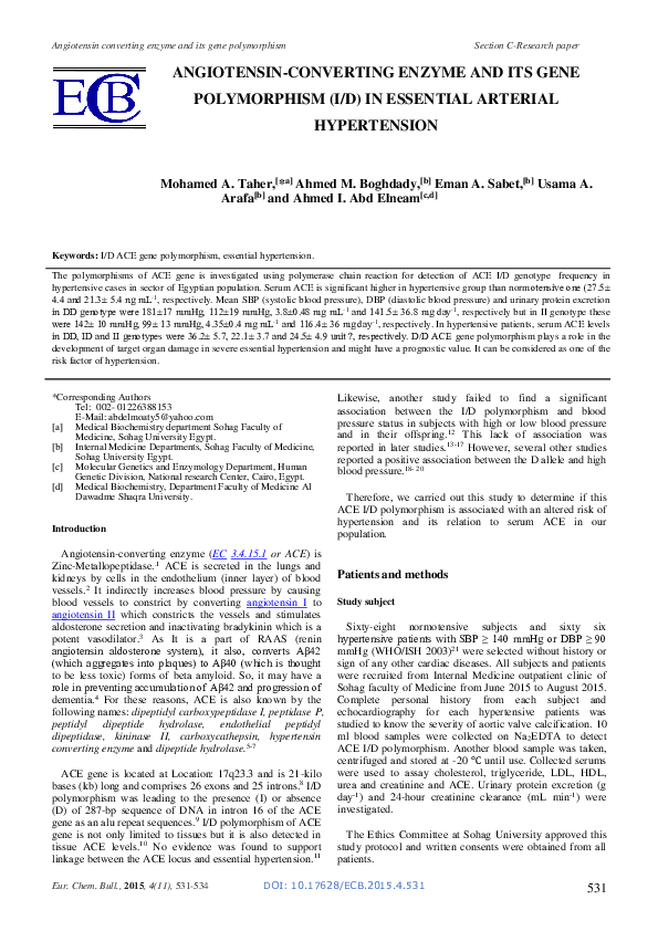 (PDF) Angiotensin-Converting Enzyme and Its Gene Polymorphism (I/D) in ...