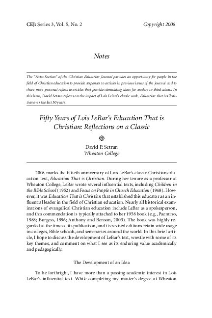 (PDF) Fifty Years of Lois LeBar's Education that is Christian ...