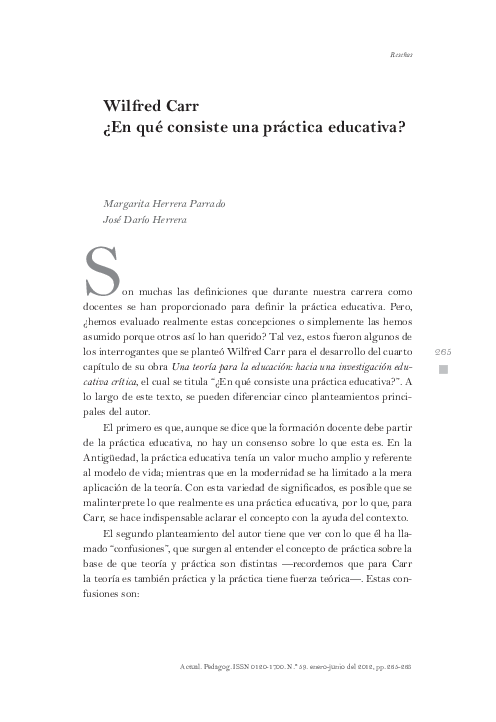 (PDF) Wilfred Carr ¿En qué consiste una práctica educativa?