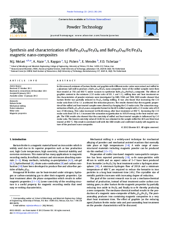 (PDF) Synthesis and characterization of BaFe12O19/Fe3O4 and BaFe12O19/Fe/Fe3O4 magnetic nano ...