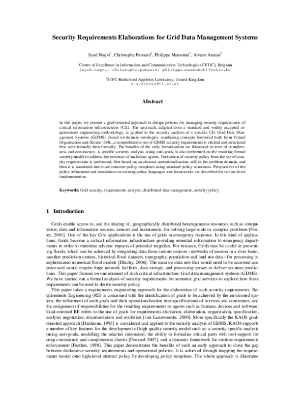 (PDF) Security Requirements Elaborations for Grid Data Management Systems