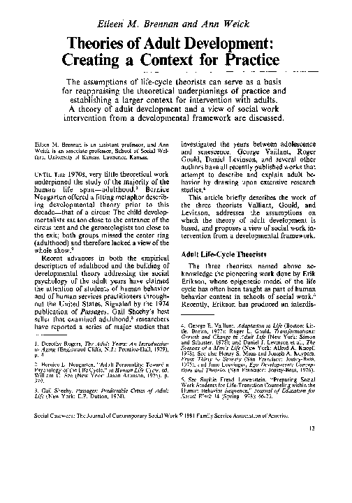 (PDF) Theories of Adult Development: Creating a Context for Practice