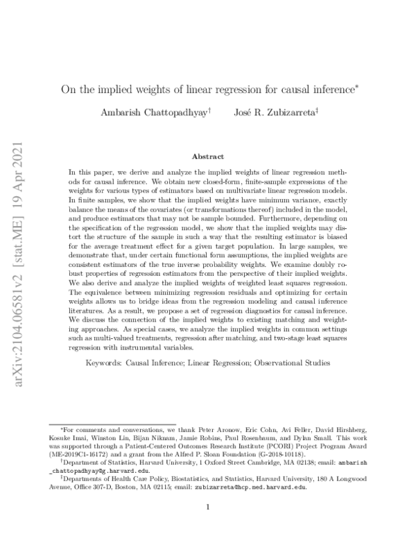 (PDF) On the implied weights of linear regression for causal inference