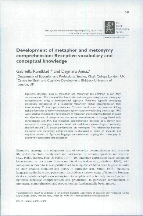 (PDF) Development of metaphor and metonymy comprehension: Receptive ...