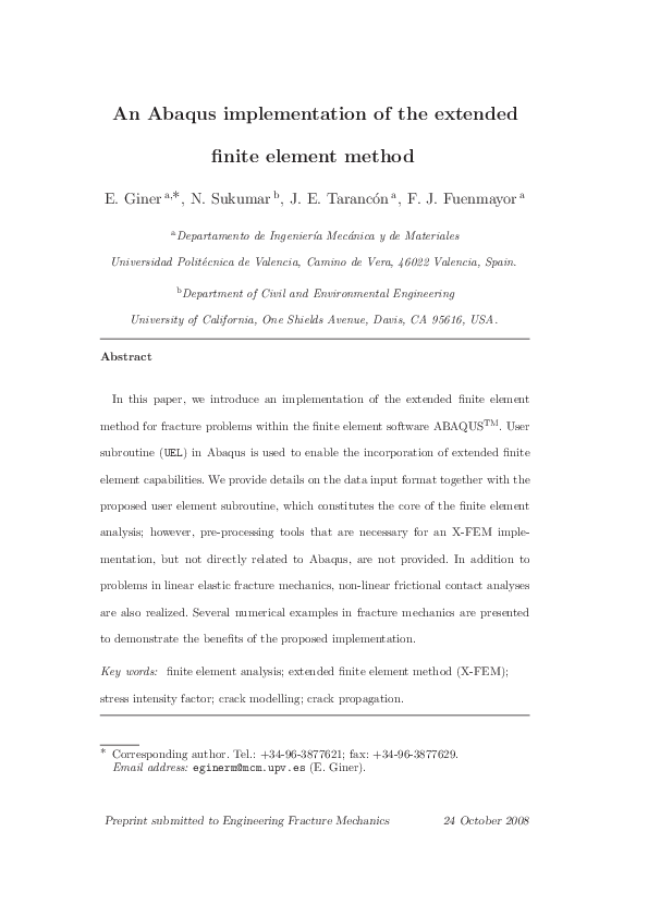 Pdf An Abaqus Implementation Of The Extended Finite Element Method