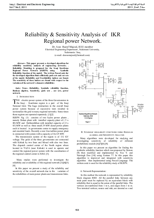 (PDF) Reliability & Sensitivity Analysis of IKR Regional power Network