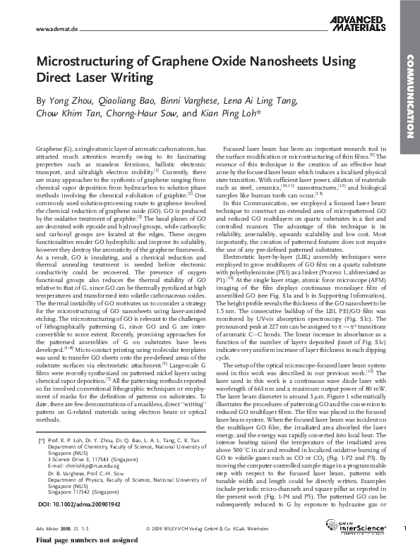 Pdf Microstructuring Of Graphene Oxide Nanosheets Using Direct Laser