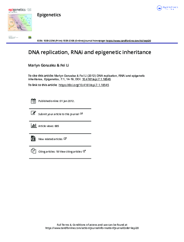 (PDF) DNA replication, RNAi and epigenetic inheritance