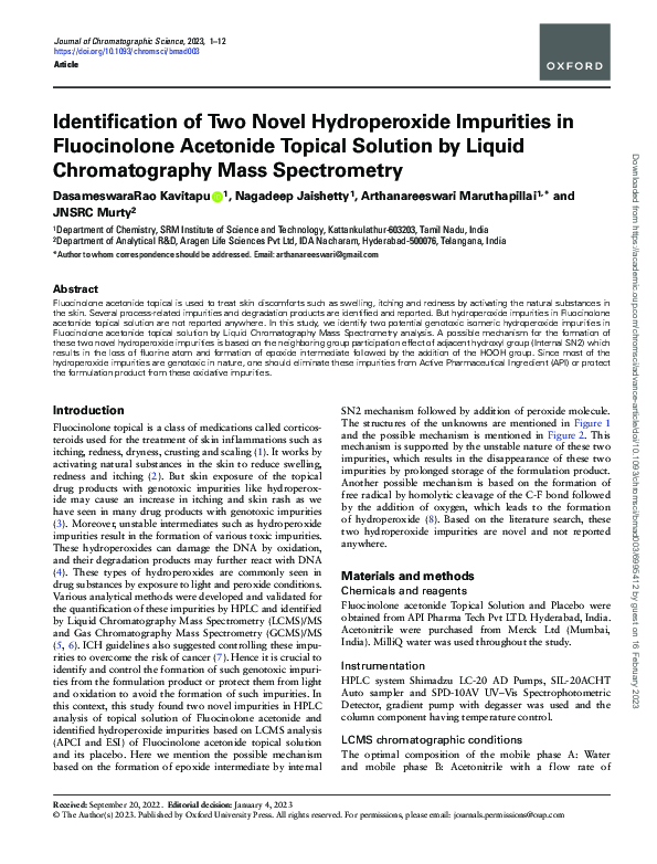 (PDF) Identification of Two Novel Hydroperoxide Impurities in ...
