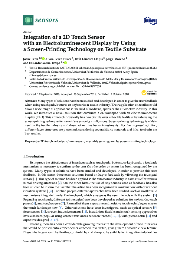 (PDF) Integration of a 2D Touch Sensor with an Electroluminescent ...