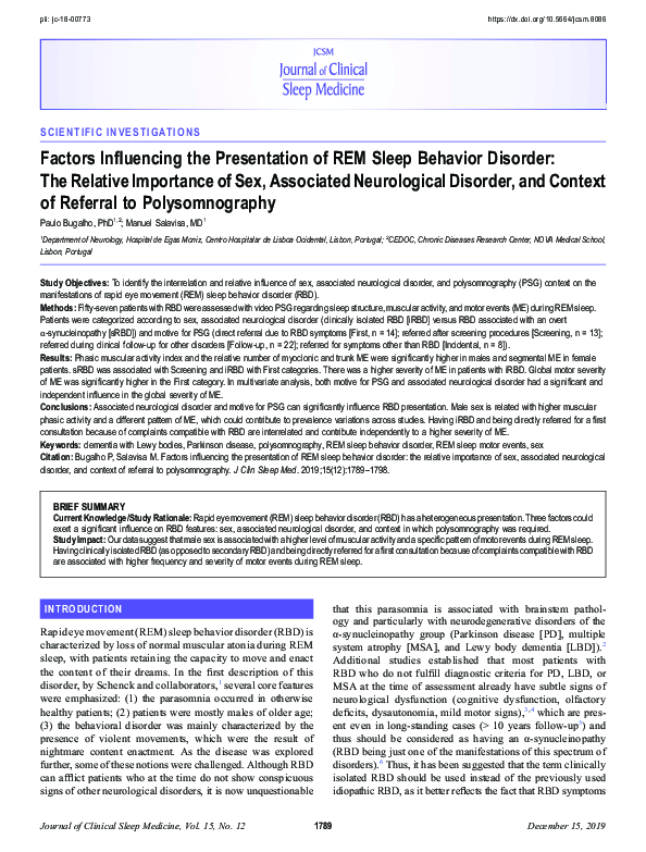 (PDF) Factors Influencing the Presentation of REM Sleep Behavior ...