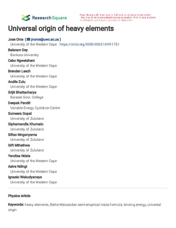(PDF) Universal origin of heavy elements