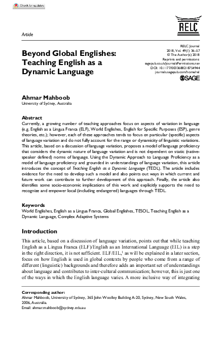 (PDF) Beyond Global Englishes: Teaching English as a Dynamic Language