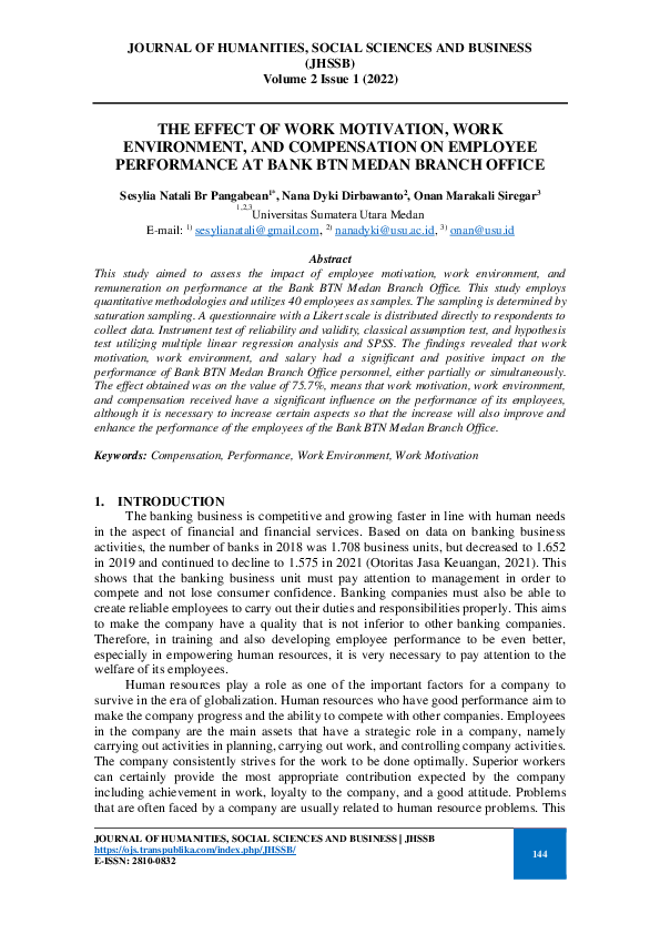(PDF) The Effect of Work Motivation, Work Environment, and Compensation on Employee Performance ...