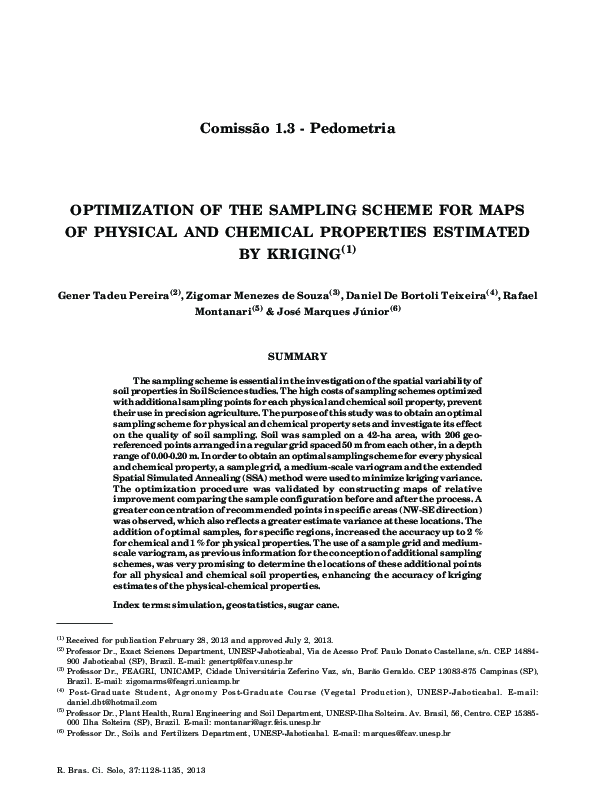 Pdf Optimization Of The Sampling Scheme For Maps Of Physical And Chemical Properties Estimated