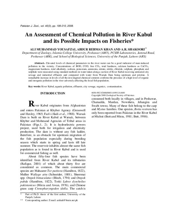 (PDF) An assessment of chemical pollution in River Kabul and its ...