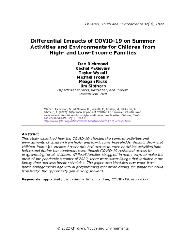 (PDF) Differential Impacts of COVID-19 on Summer Activities and ...