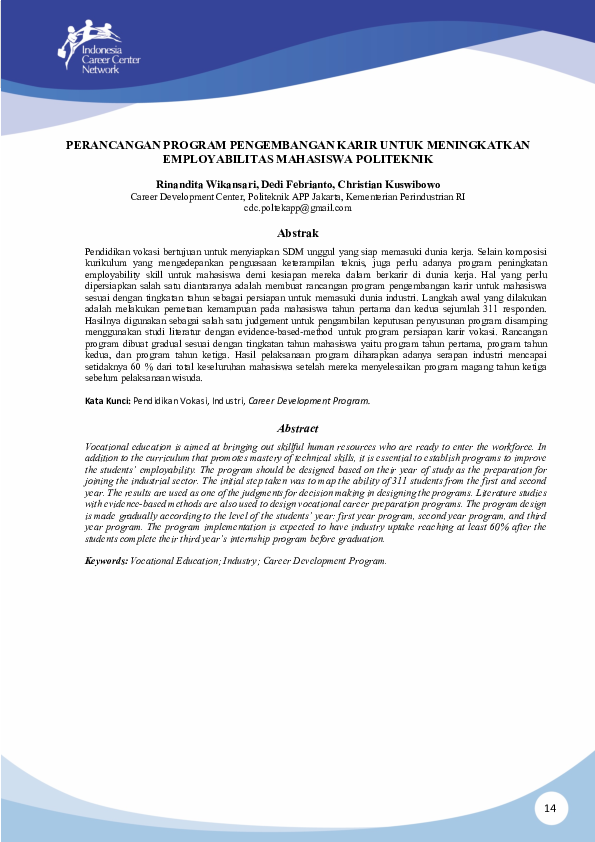 (PDF) PERANCANGAN PROGRAM PENGEMBANGAN KARIR UNTUK MENINGKATKAN ...
