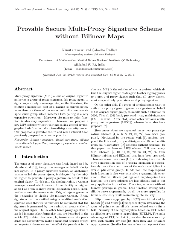 (PDF) Provable Secure Multi-Proxy Signature Scheme without Bilinear Maps