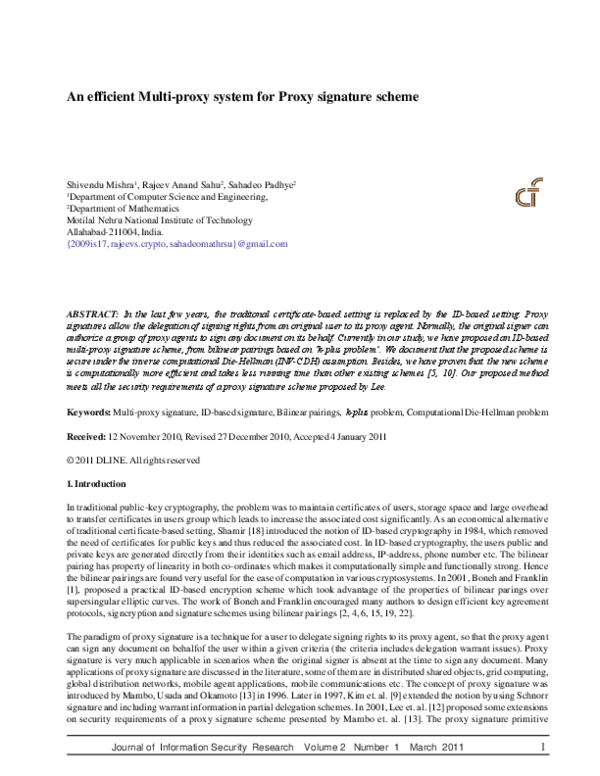 (PDF) An Efficient Multi-proxy System for Proxy Signature Scheme