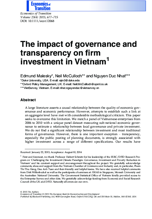 (PDF) The impact of governance and transparency on firm investment in ...