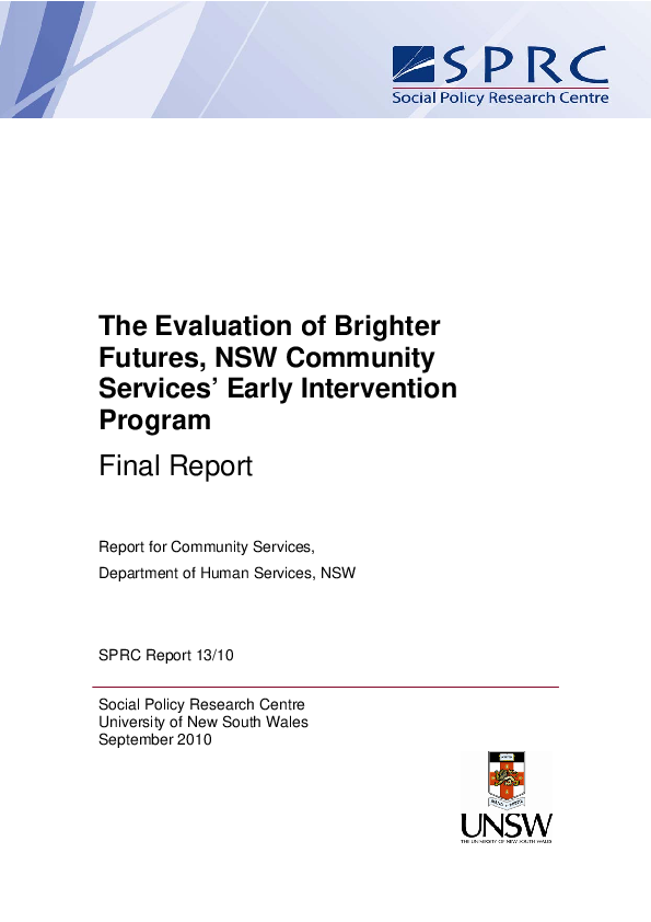 (PDF) The evaluation of Brighter Futures, NSW Community Services' early ...