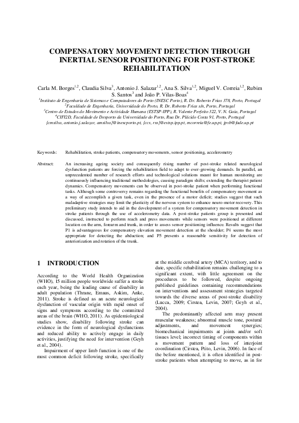 (PDF) Compensatory movement detection through inertial sensor positionning for post-stroke ...