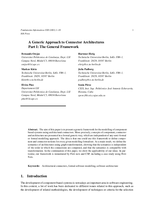 (PDF) A Generic Approach to Connector Architectures Part I: The General Framework
