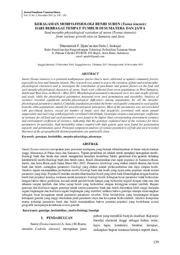 (PDF) KERAGAMAN MORFO-FISIOLOGI BENIH SUREN (Toona sinensis) DARI ...