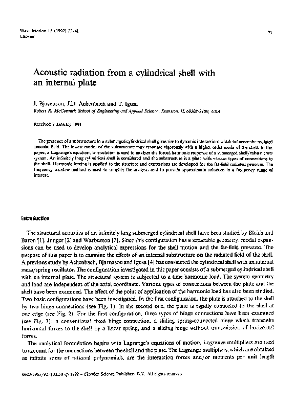 (PDF) Acoustic radiation from a cylindrical shell with an internal plate